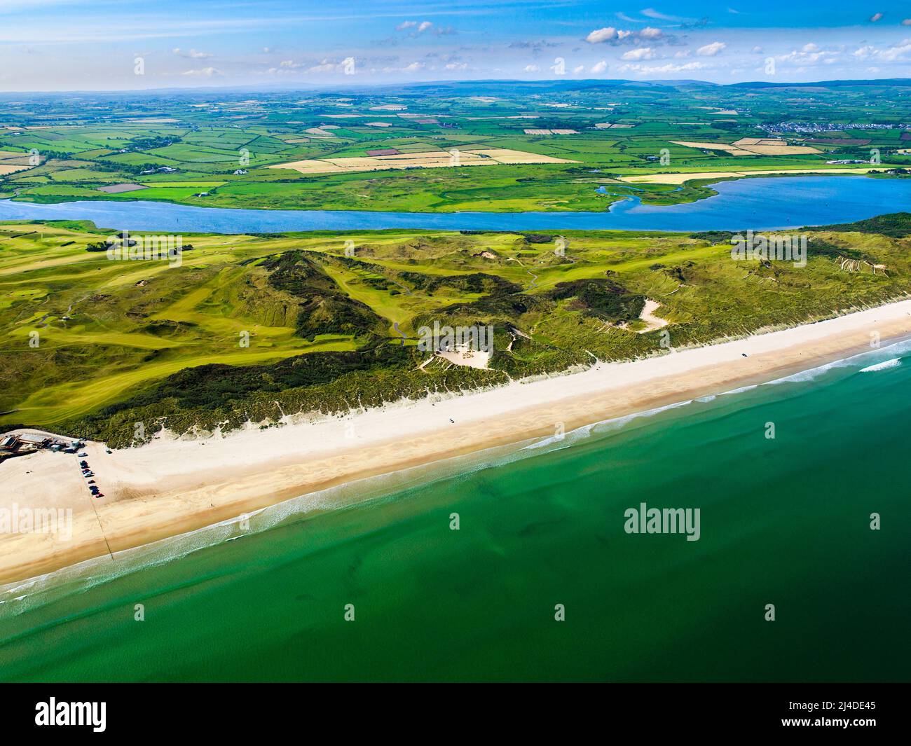 Aerial of Portstewart Strand, County Derry, Londonderry, north coast ...