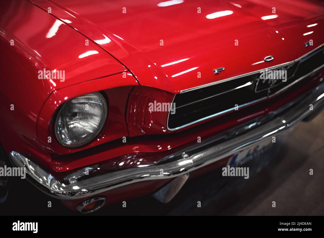 Izmir, Turkey - December 4, 2021: Front view of a red colored classic ...