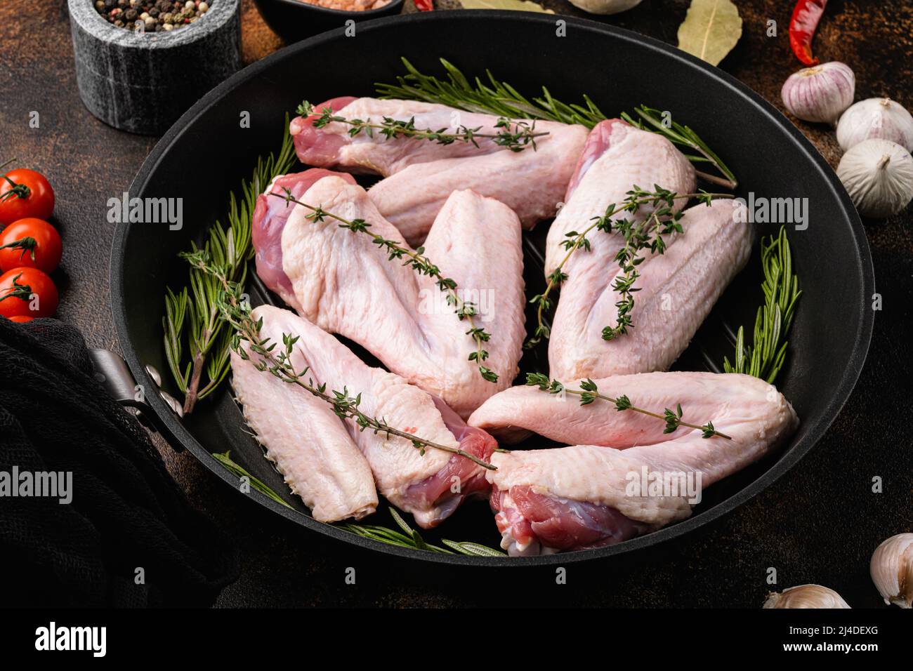 Raw chicken wings set, on old dark rustic table background Stock Photo ...