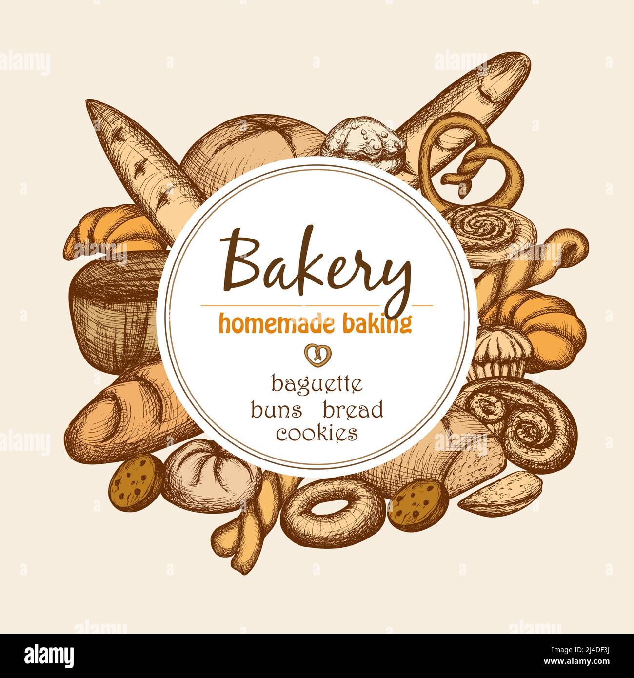 Vintage bakery frame with hand drawn pastry and bread set vector ...