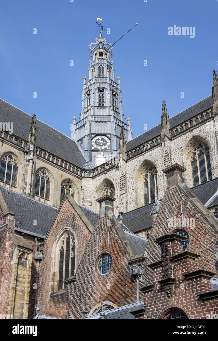 the dominant st bavo church next to market square with an ornate clock ...