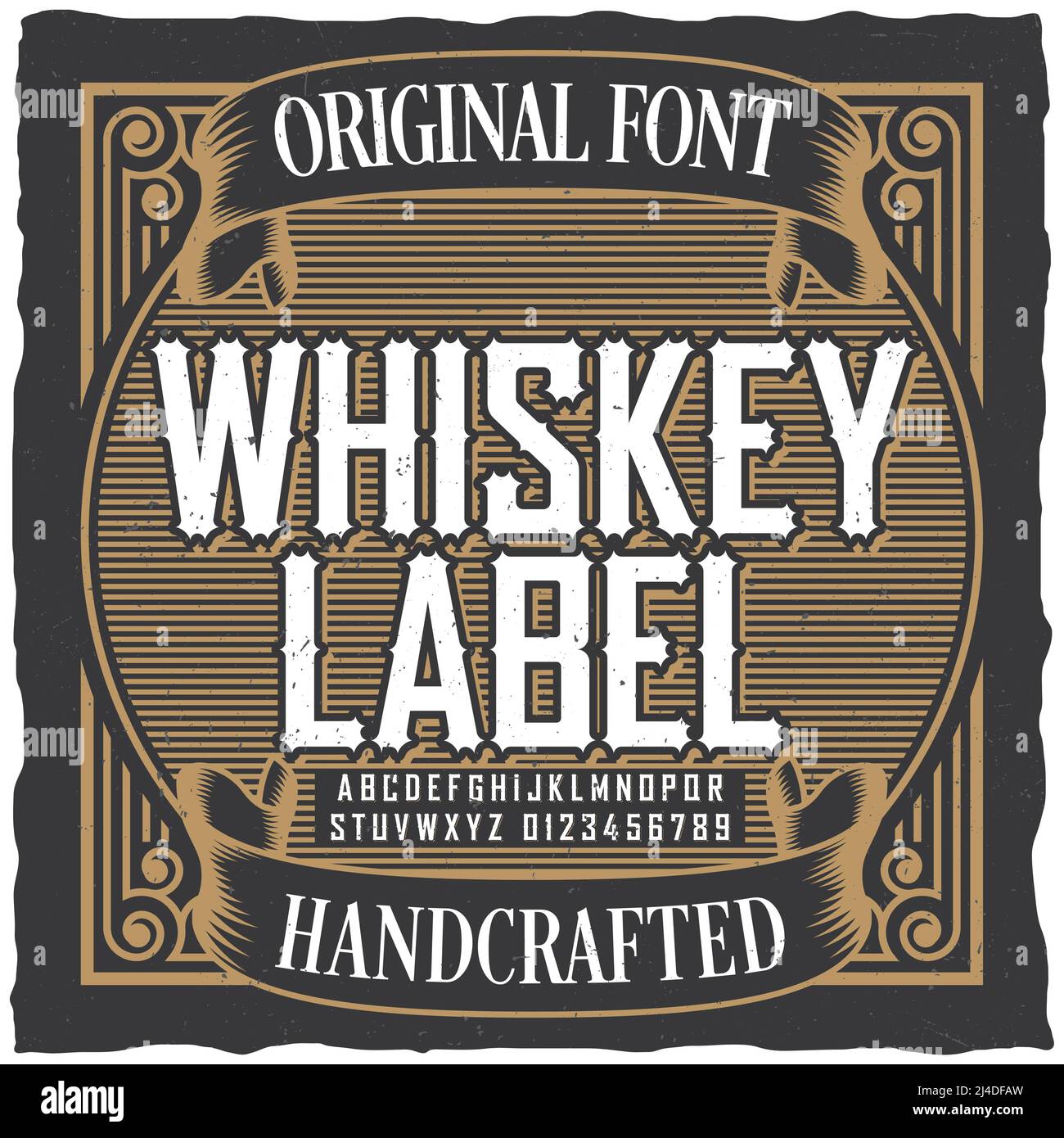 Vintage whiskey label font poster with sample label design in vintage ... Vintage whiskey label font poster with sample label design in vintage ...