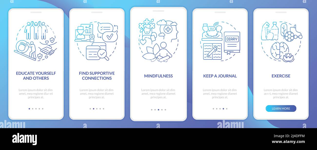 Coping with PTSD process blue gradient onboarding mobile app screen ... Coping with PTSD process blue gradient onboarding mobile app screen ...