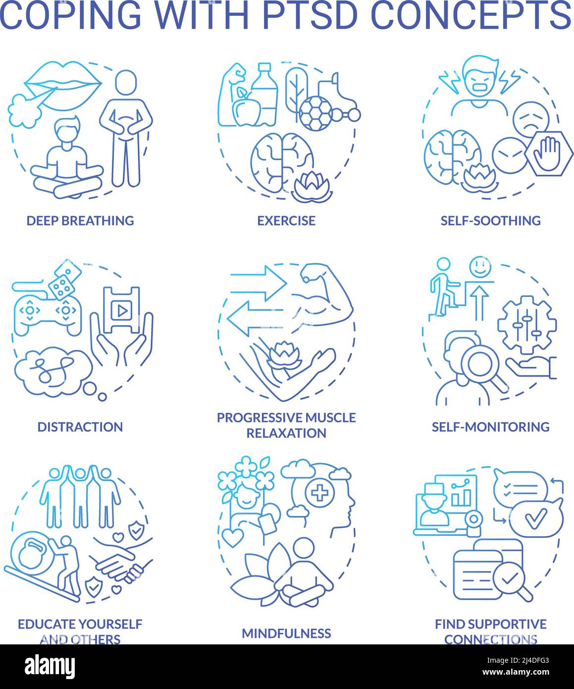 Coping with PTSD blue gradient concept icons set Stock Vector Image ... Coping with PTSD blue gradient concept icons set Stock Vector Image ...