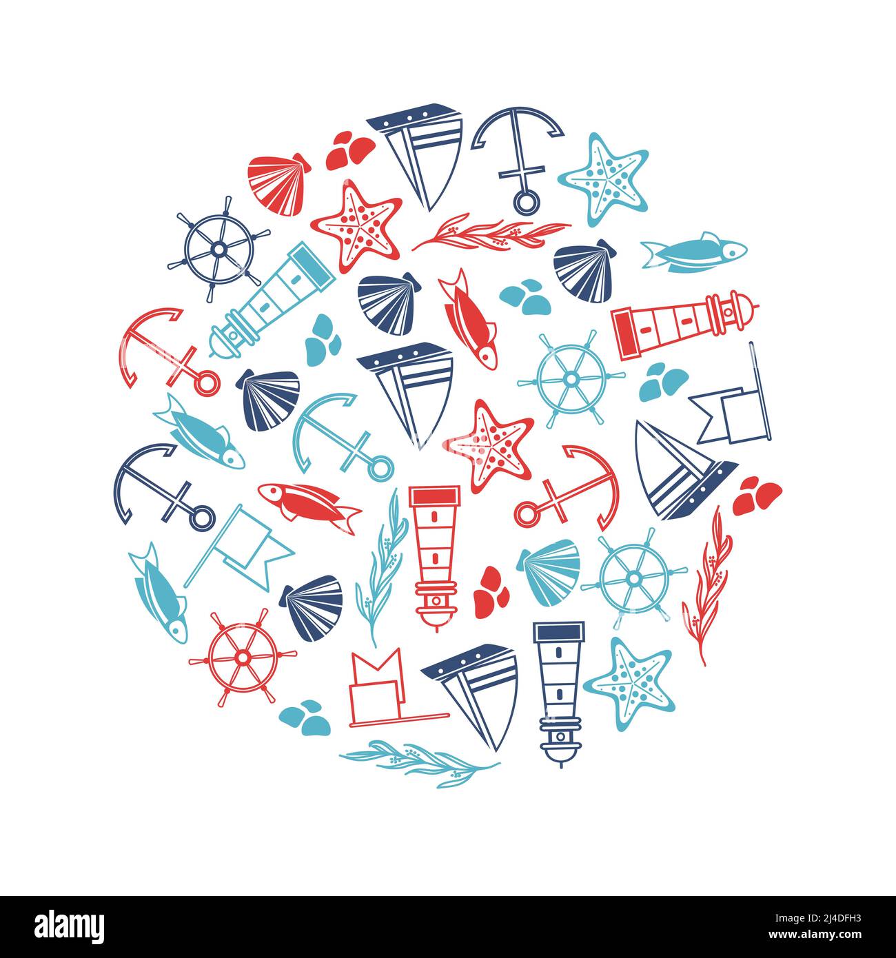 Yachting object poster in the circle with many maritime elements such ...