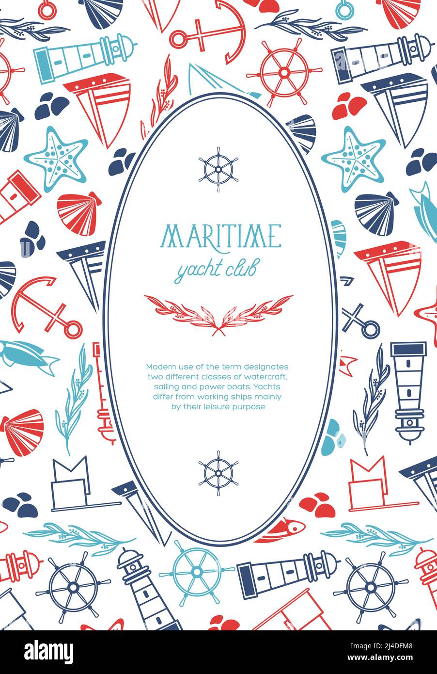 Vintage marine template with text in oval frame and hand drawn nautical ...