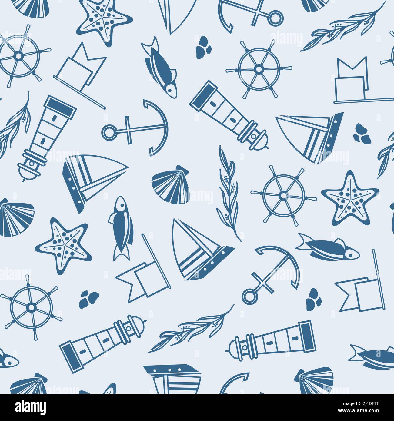 Yachting seamless pattern with many maritime elements such as coquille ...