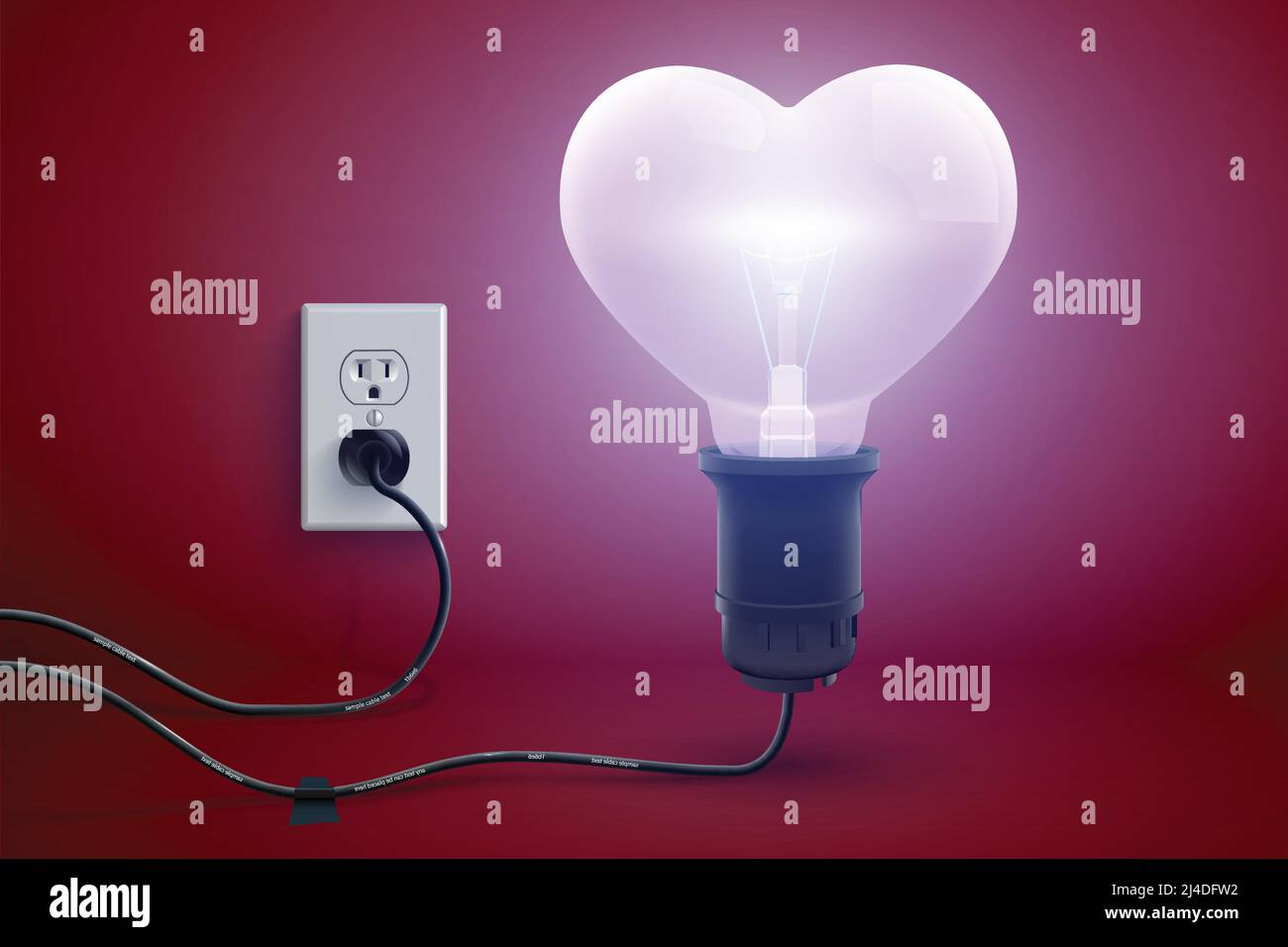 Amourous bright love poster with realistic glowing plugged in electric ...