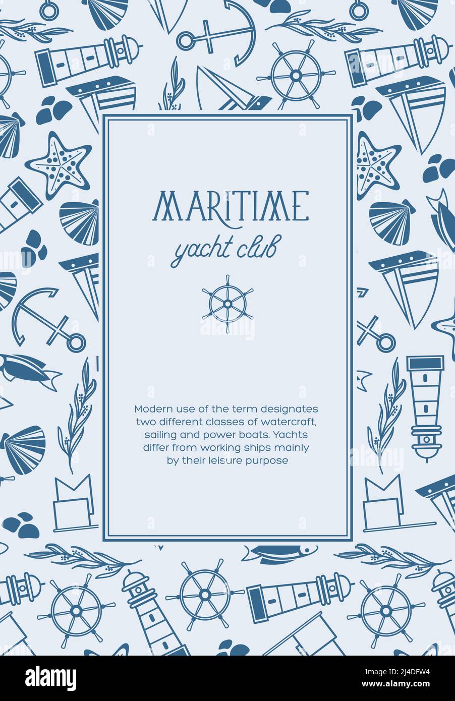 Hand drawn marine template with text in rectangular frame and nautical ...