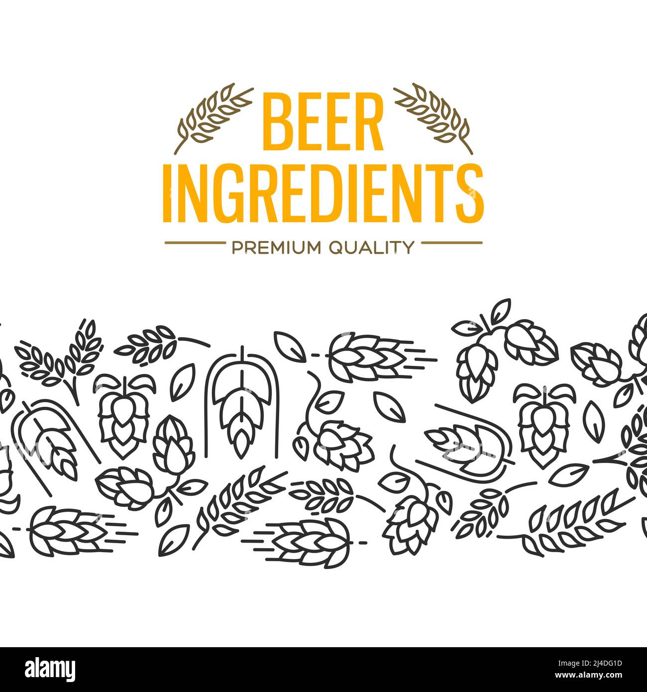 Beer ingredients design card with images under the yellow text and ...