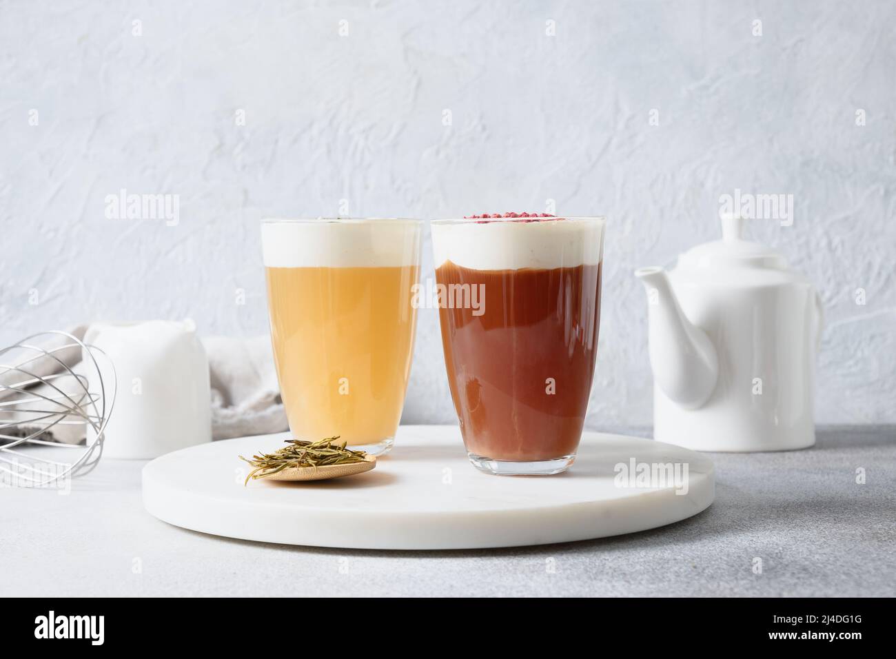 Different Cheese tea made of green tea and black tea with layer of ...