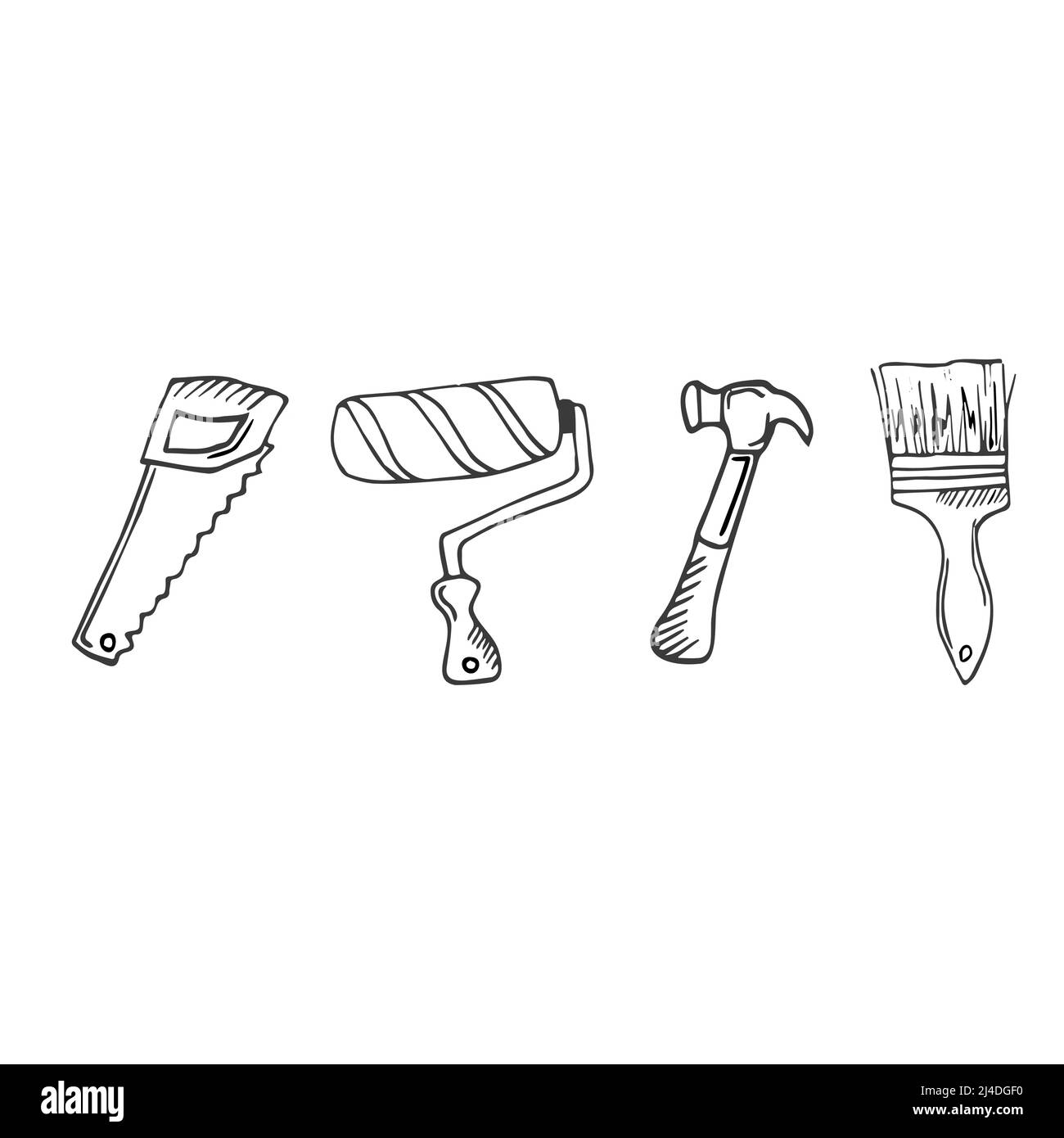 Repair instruments doodle icons set in vector. Hand drawn repair ...