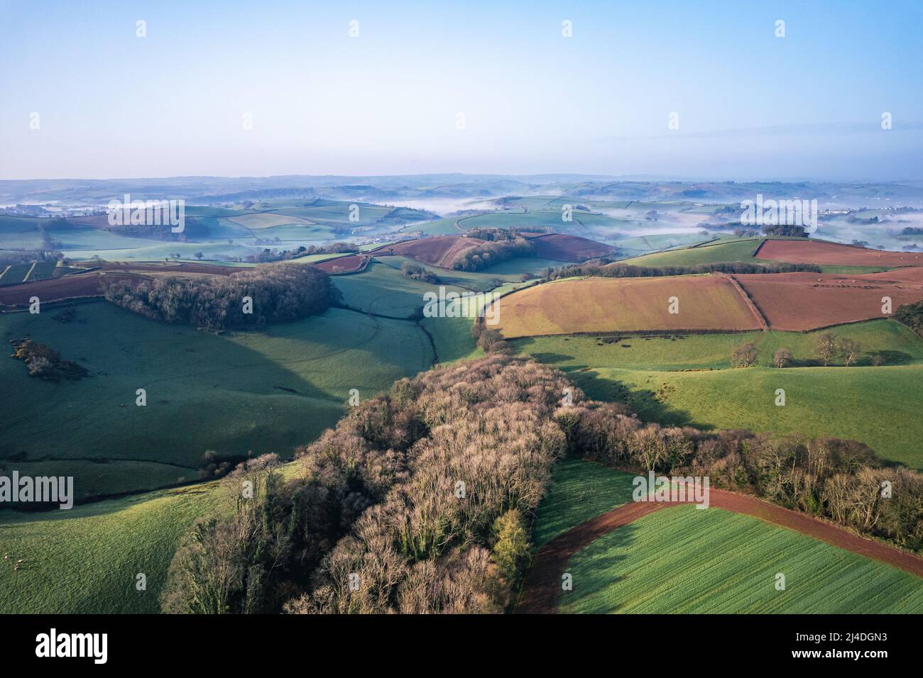 Fields and Farmlands over English Village, Berry Pomeroy, Devon ...