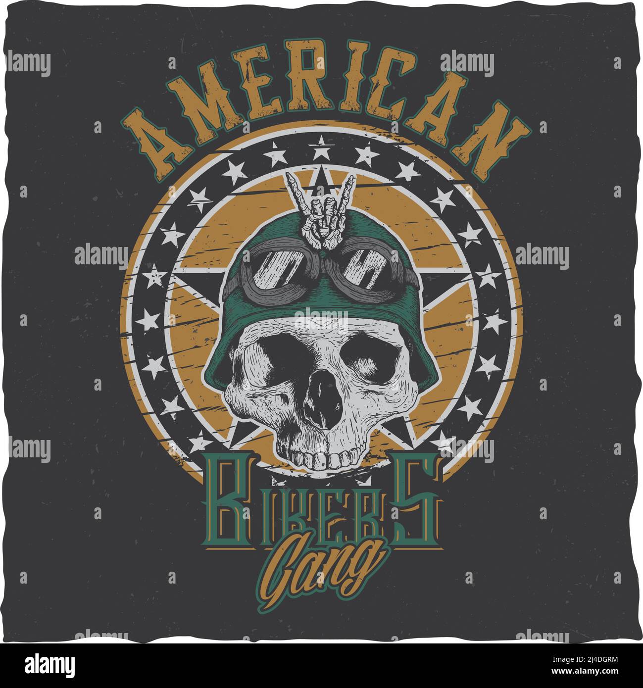 American bikers gang poster design with skull in motorcycle helmet or ...