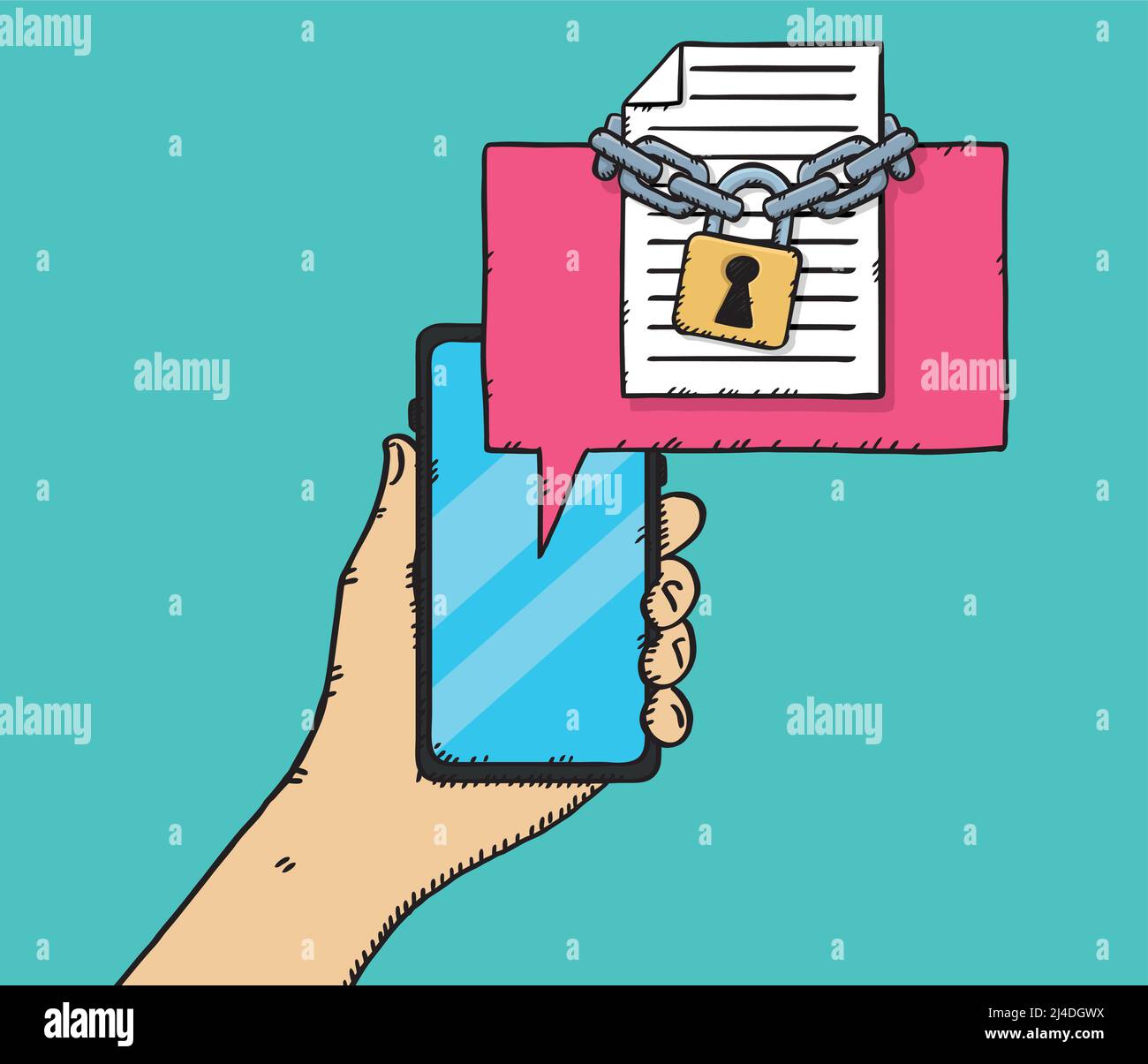 Cartoon style vector illustration of document file locked with chains ...