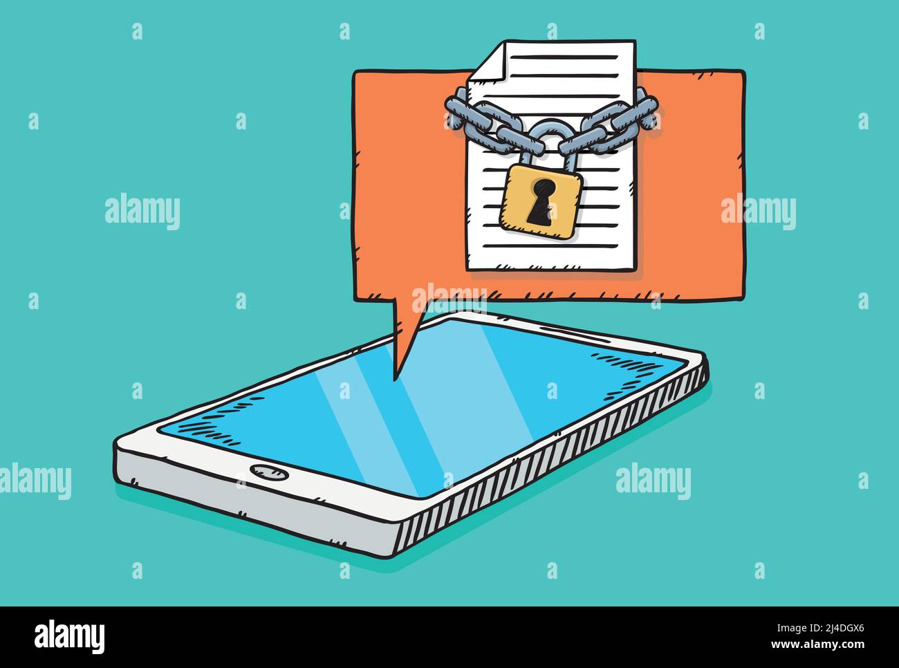 Cartoon style vector illustration of document file locked with chains ...