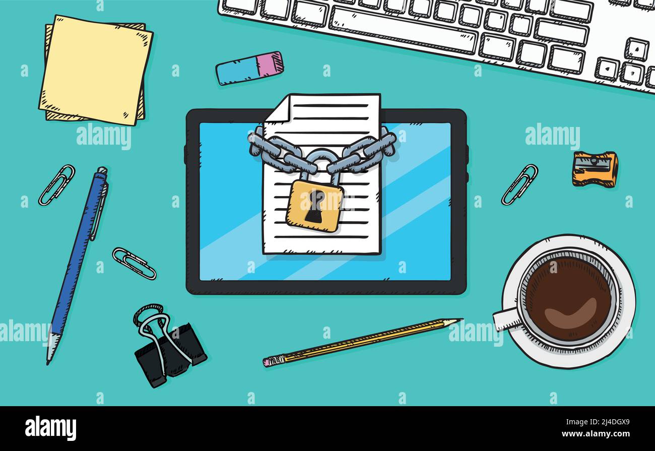 Cartoon style vector illustration of document file locked with chains ...