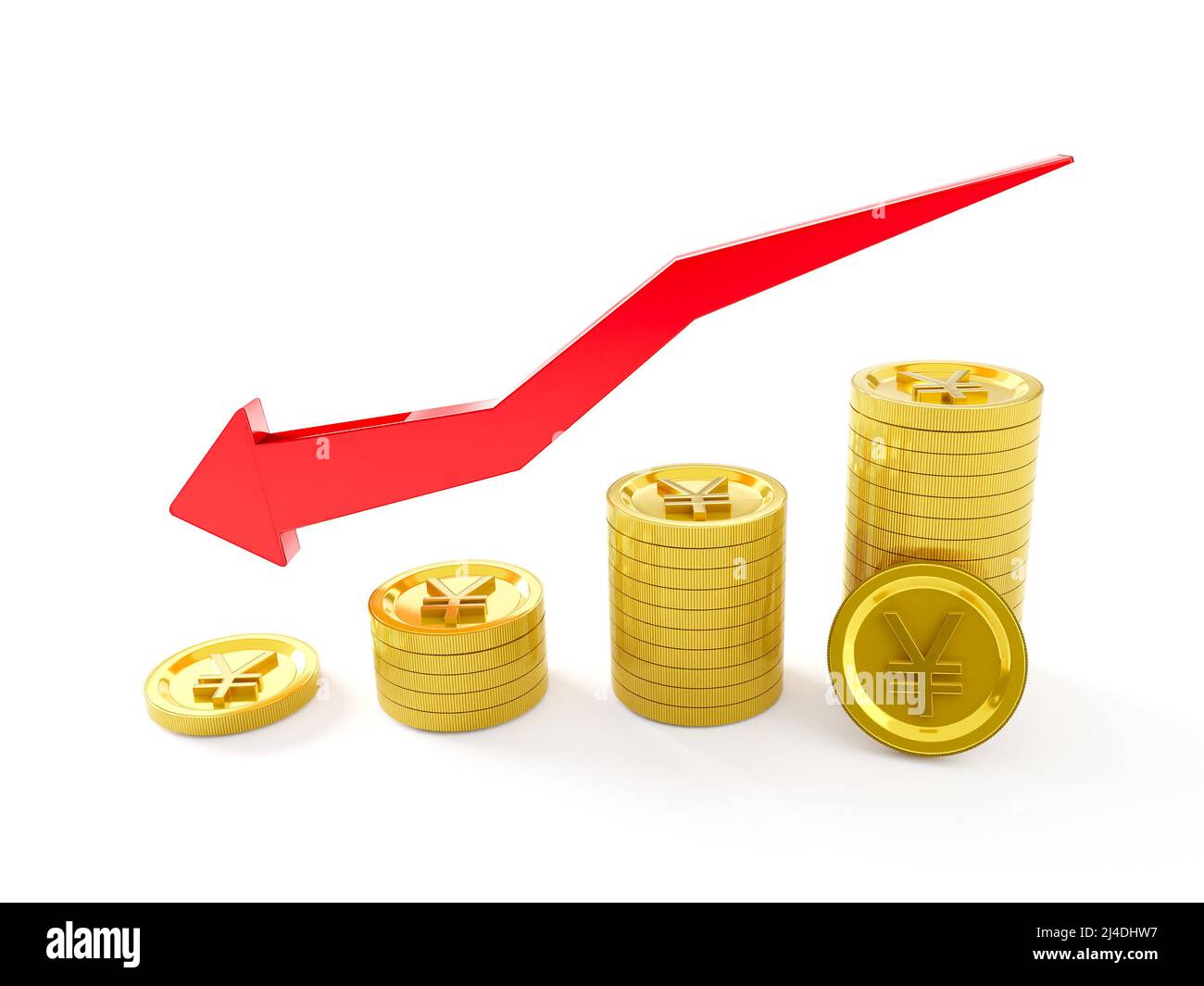 The yen fell to a record low. A red downward arrow floating on a gold ...