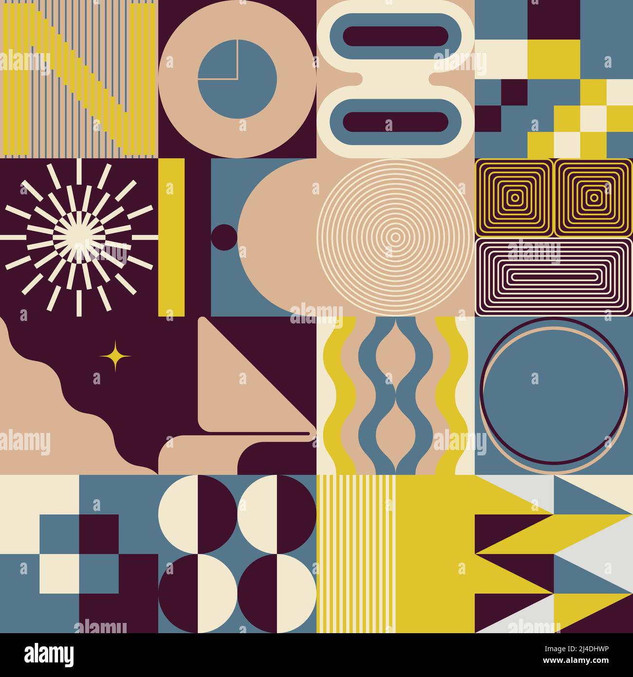 Mid-Century abstract vector pattern artwork made with various geometry ...
