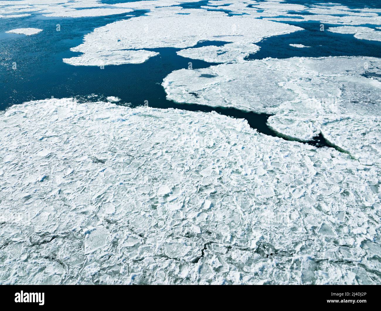 Aerial view of ice floe patterns over the St.Lawrence River during ...