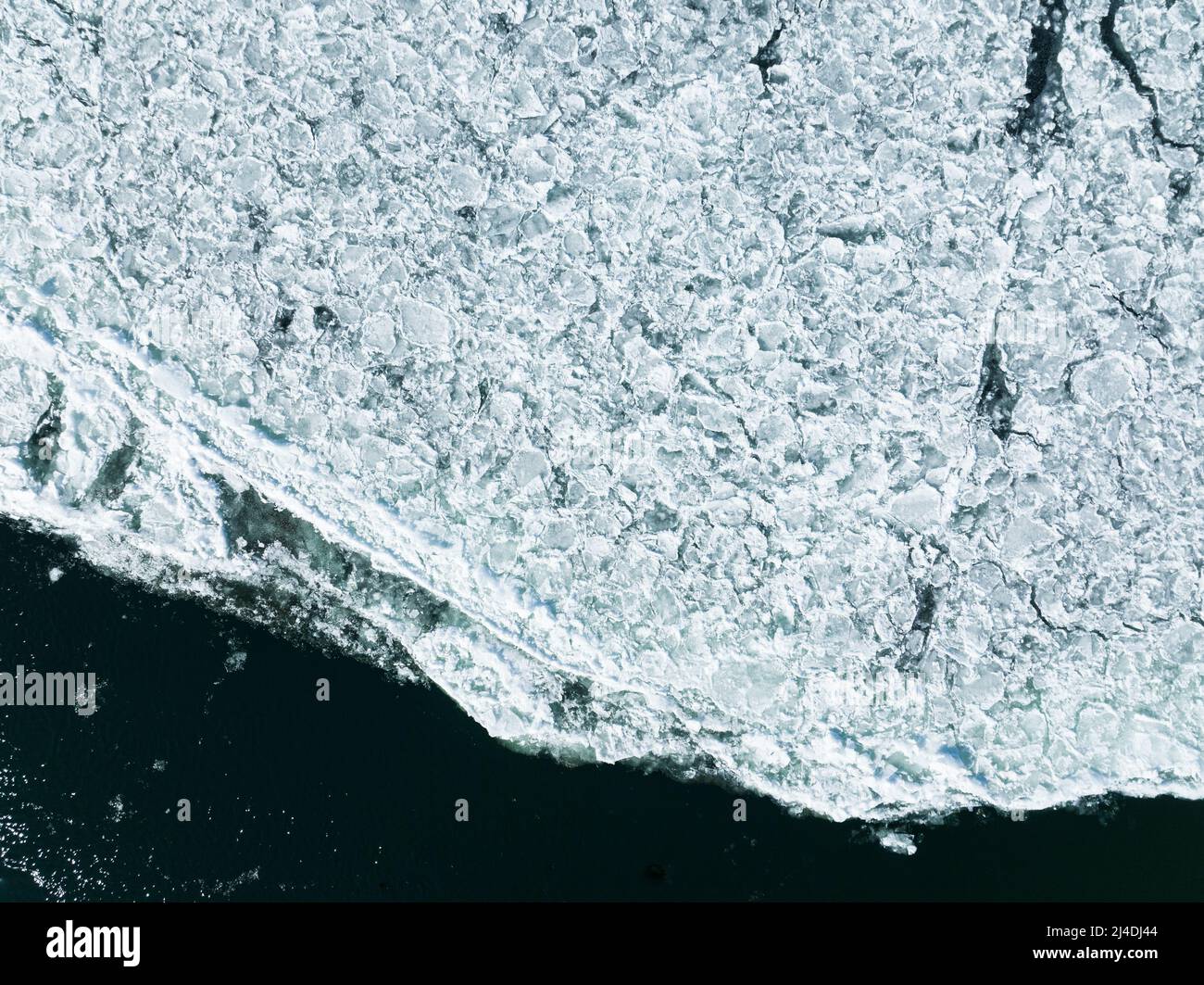 Aerial view of ice floe patterns over the St.Lawrence River during ...