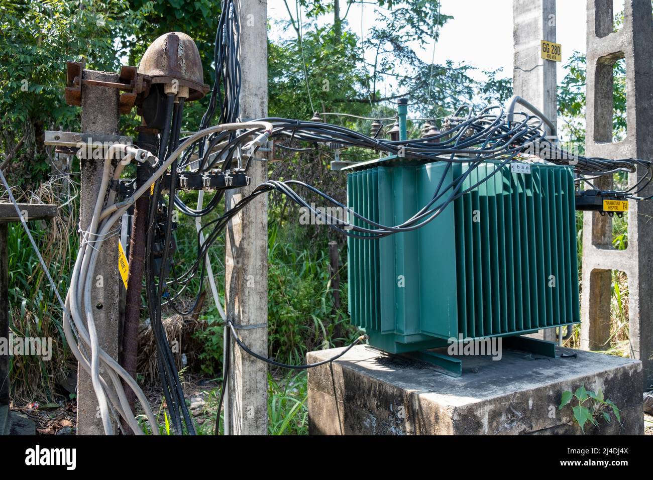 electricity asia point with old wires Stock Photo - Alamy