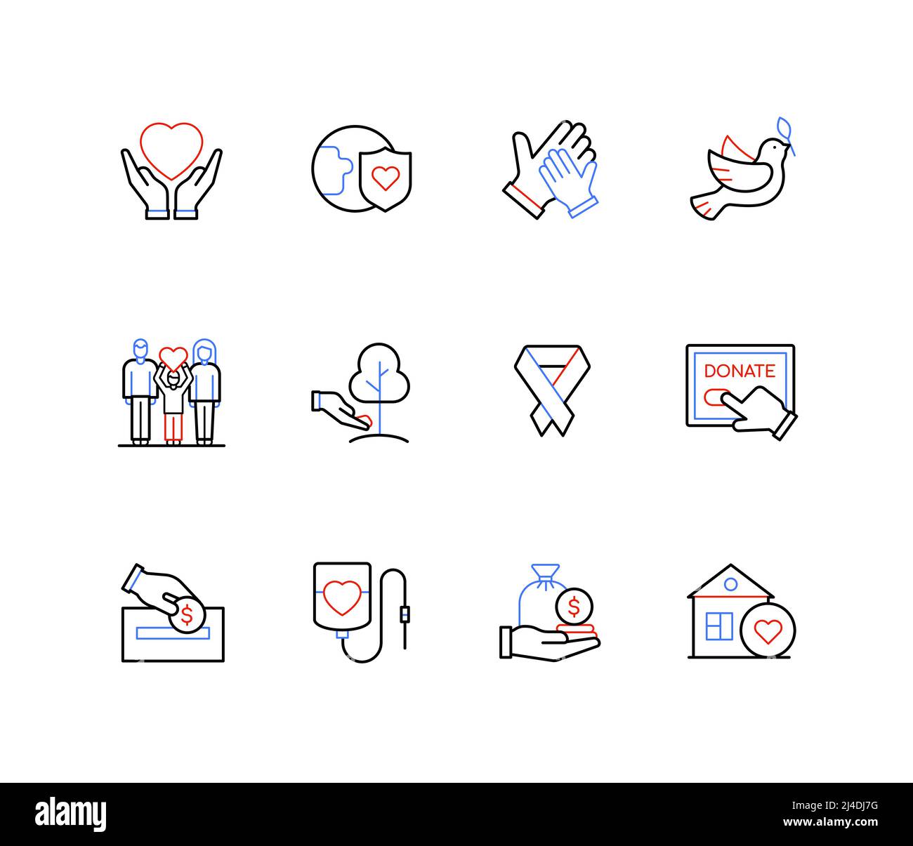 Caring and volunteering - line design style icons Stock Vector Image ...