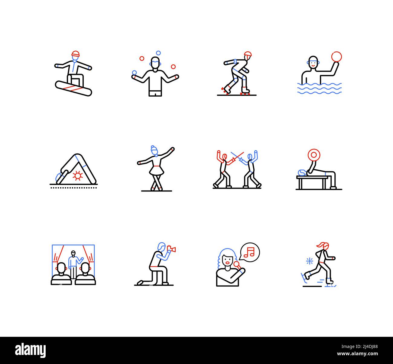 Active rest and free time - line design style icons Stock Vector Image ...