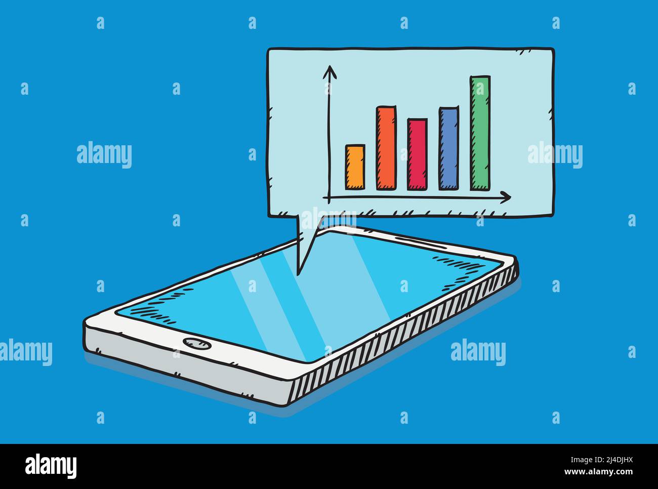 Doodle vector illustration of data chart showing on smartphone screen ...