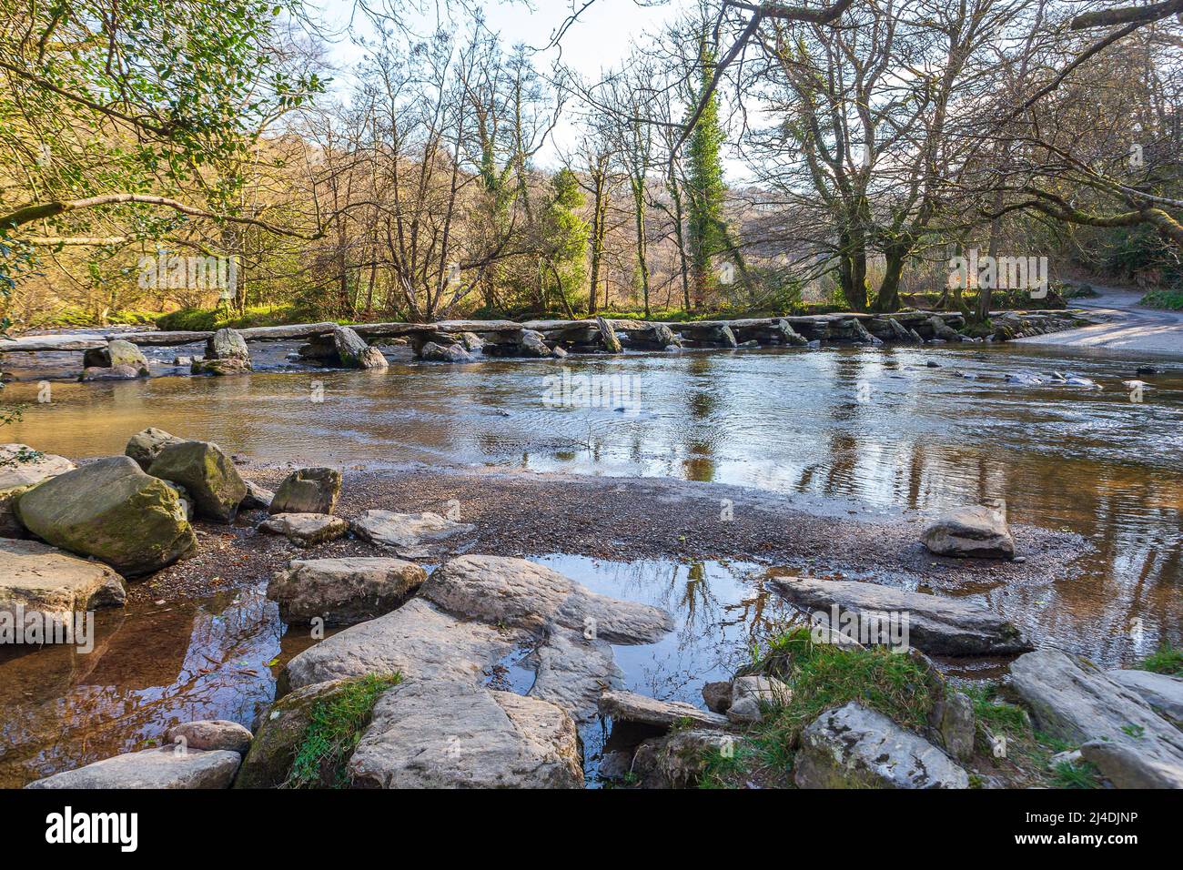 Tarr Steps clapper bridge Stock Photo - Alamy