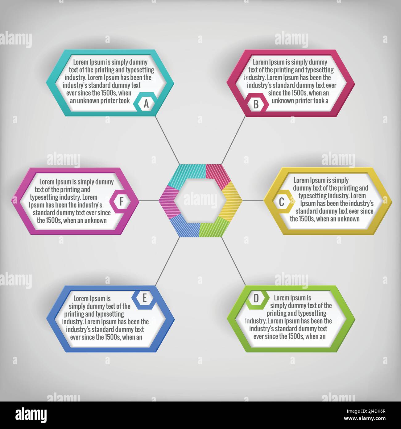 Colorful abstract business diagram with text fields on grey background ...