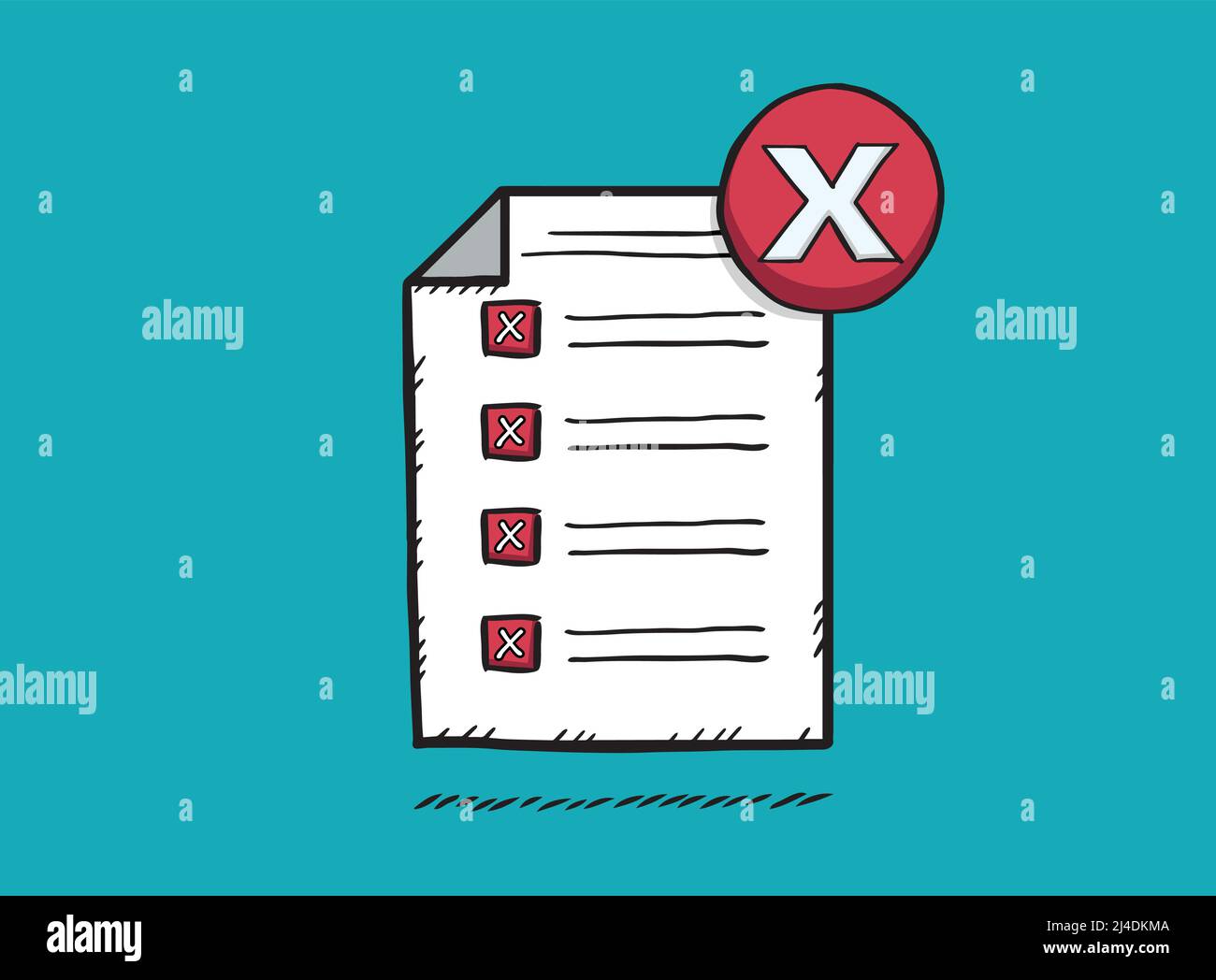 Hand drawn doodle vector illustration of checklist with bad answers ...