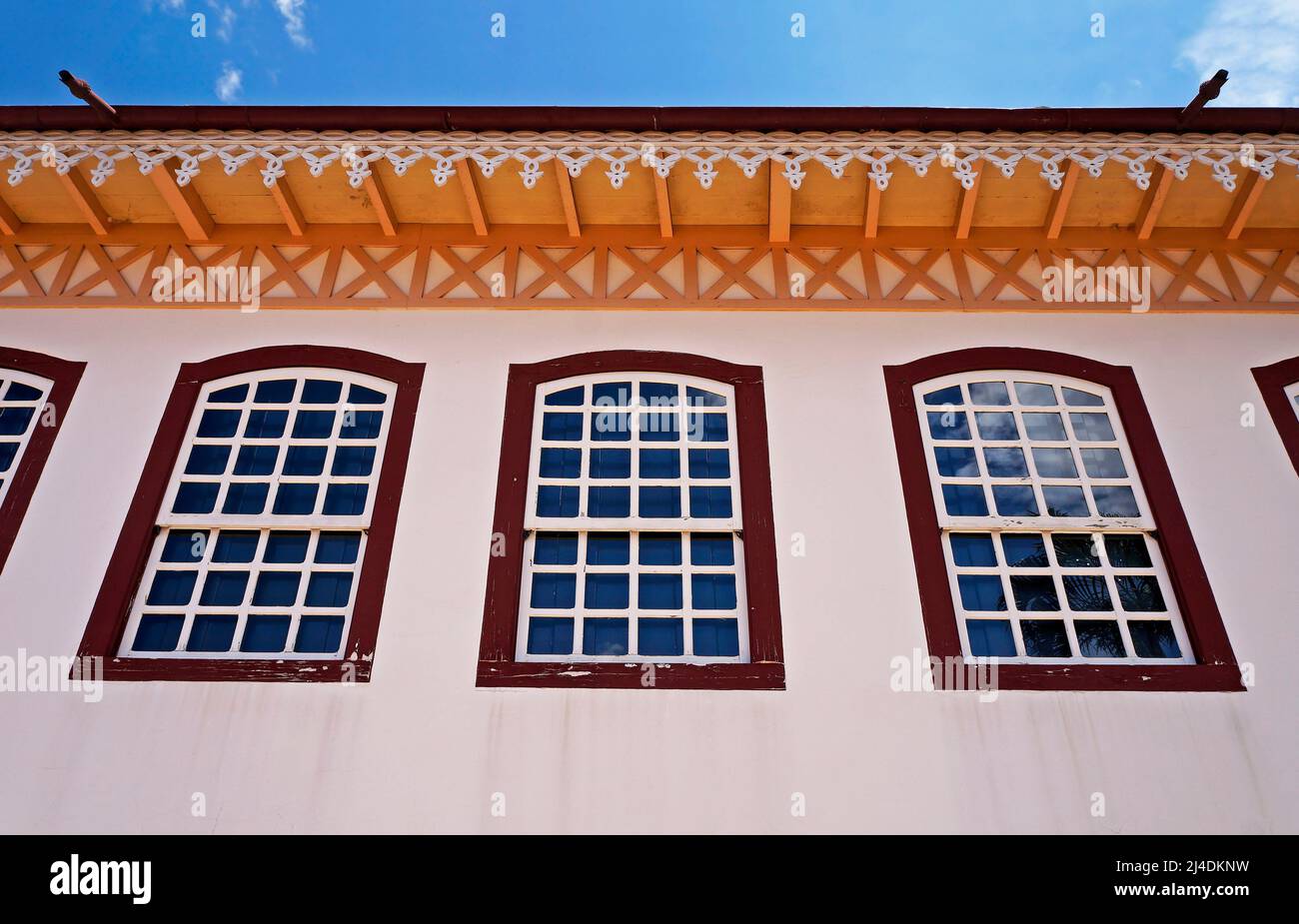 Decorative eaves on colonial house, Serro, Minas Gerais, Brazil Stock ...