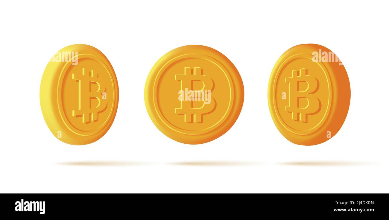 Digital 3d icon of a bitcoin golden coin in different positions Stock ...