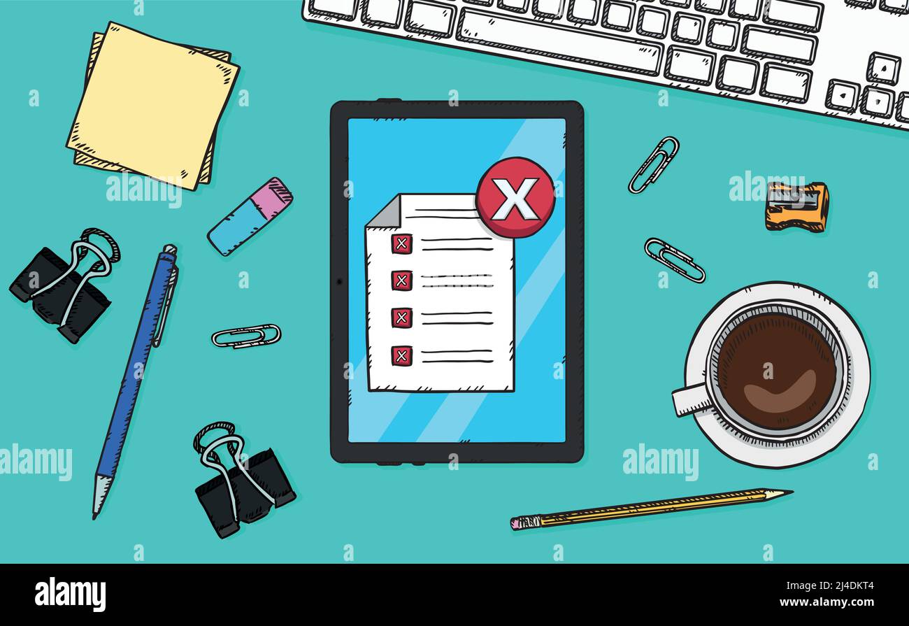 Hand drawn doodle vector illustration of checklist with bad answers ...