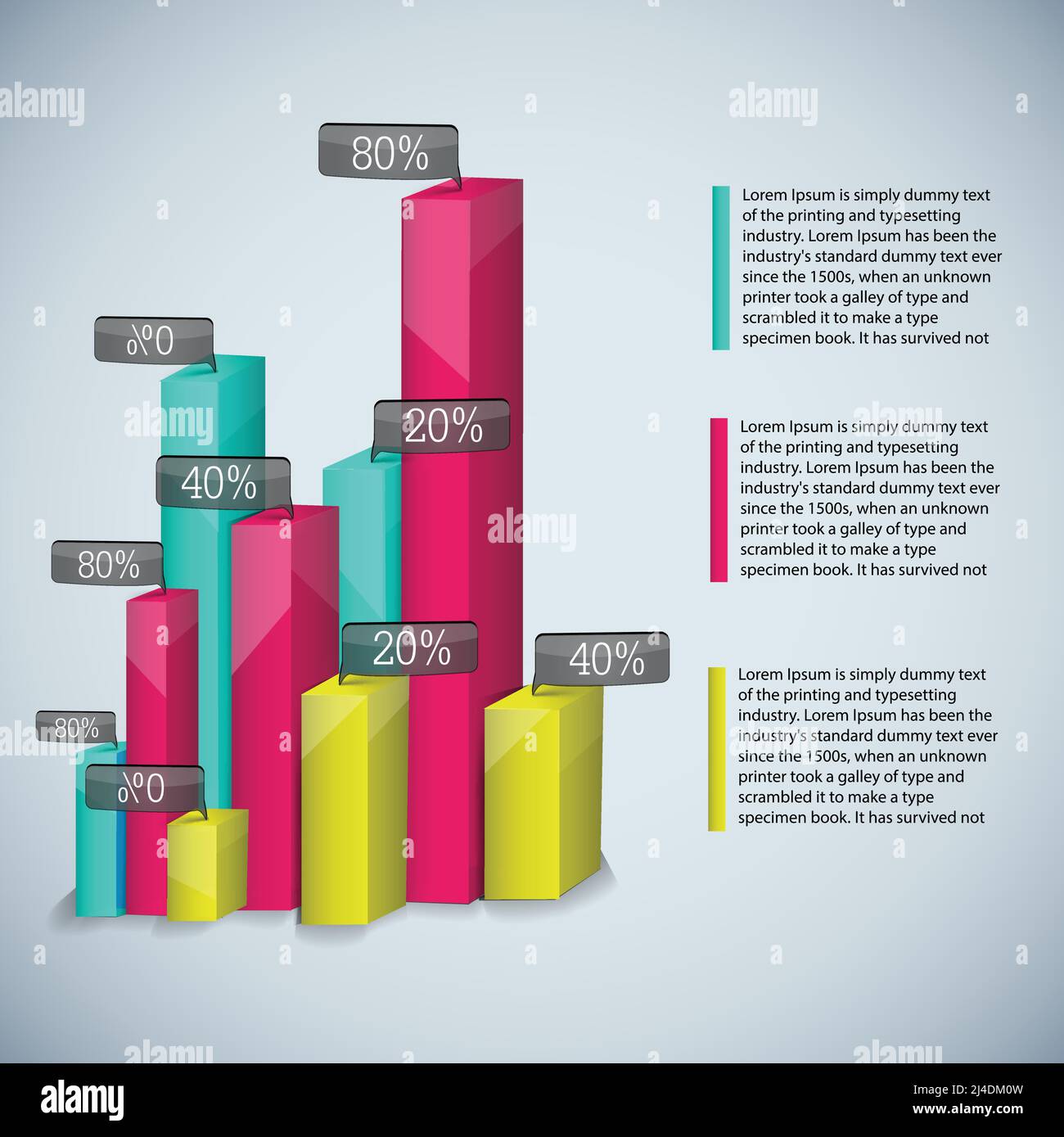 Business diagram template with colored realistic diagrams for ...