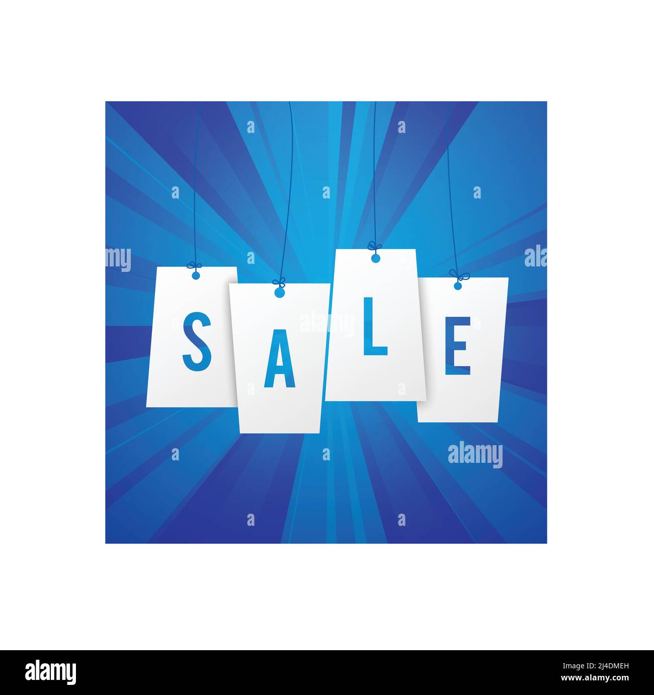 Blue background with word sale on paper labels flat vector illustration ...