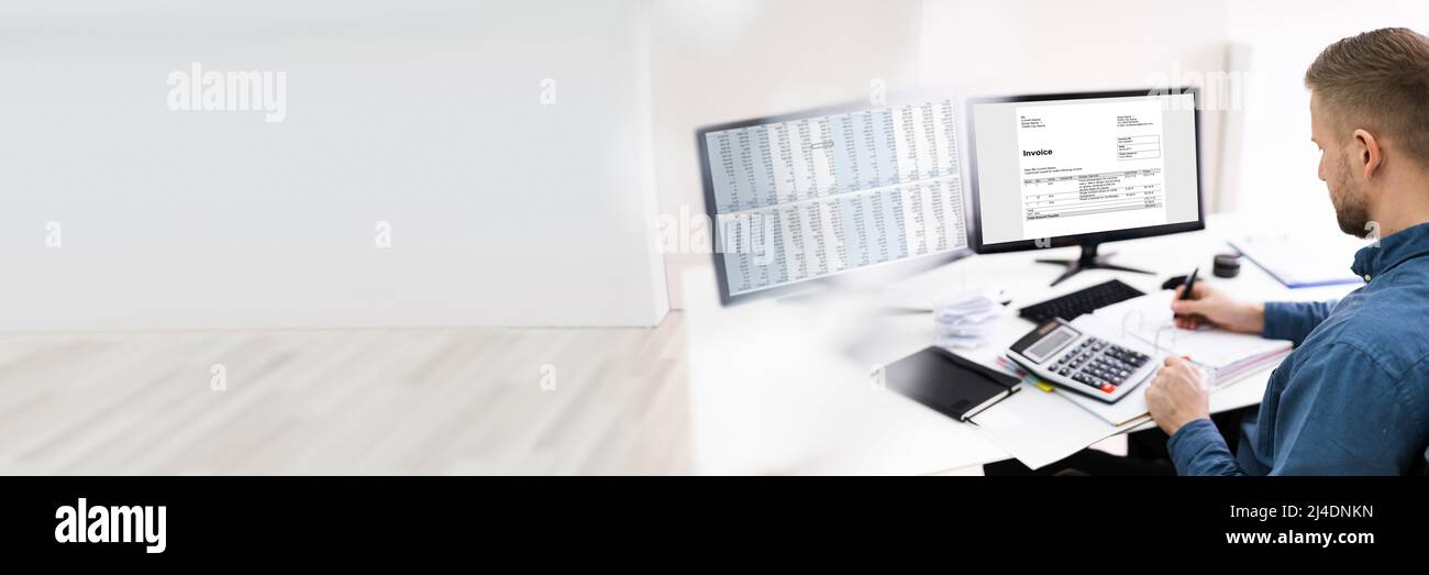 Accountant Using Electronic Invoice Software On Computer Stock Photo ...