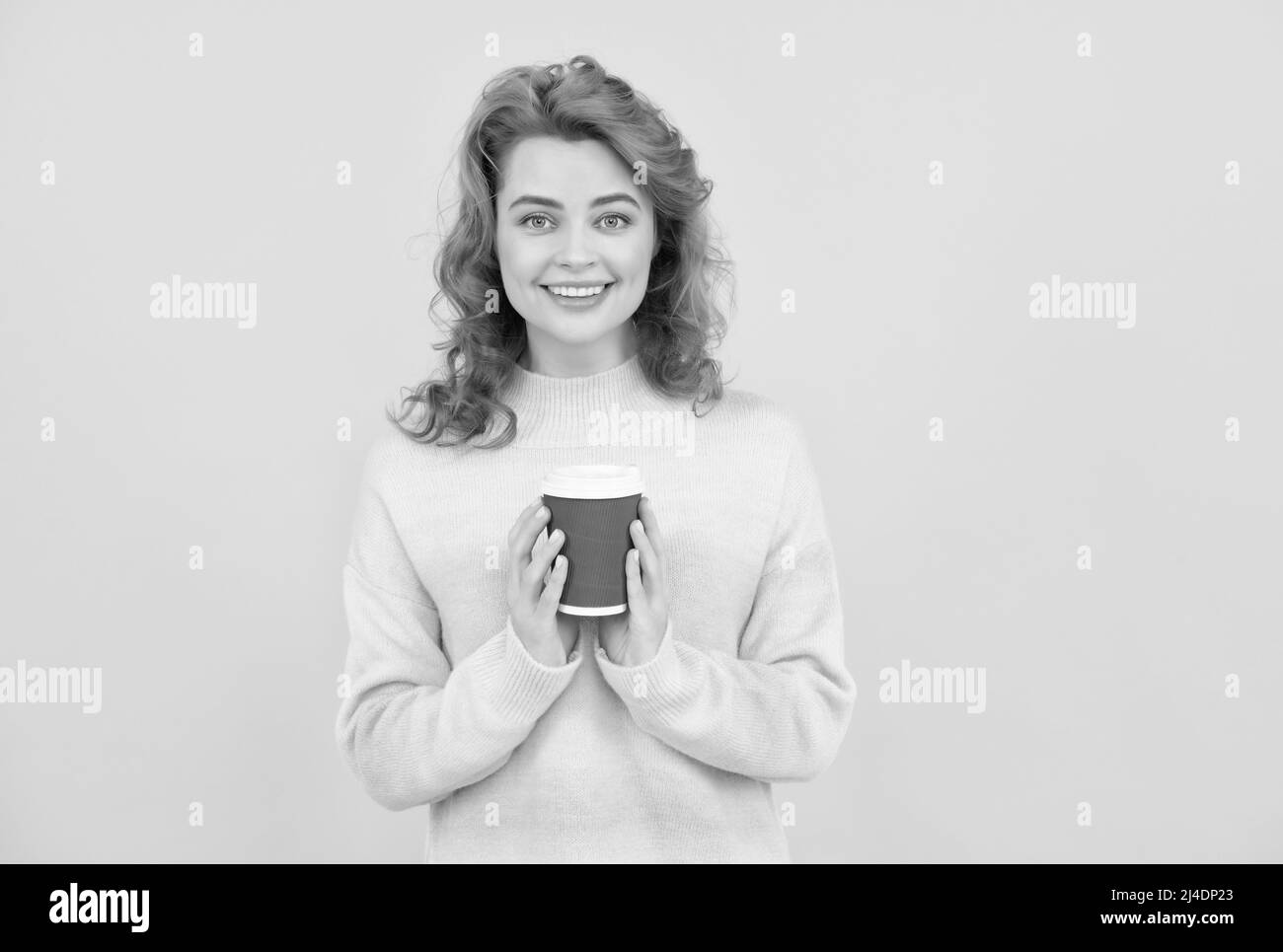 Morning inspiration. girl drinking tea. woman hold plastic cup. good ...