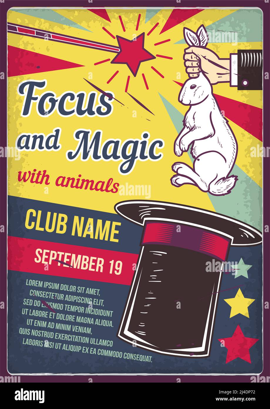Advertising poster design with illustration of a rabbit and a hat on ...