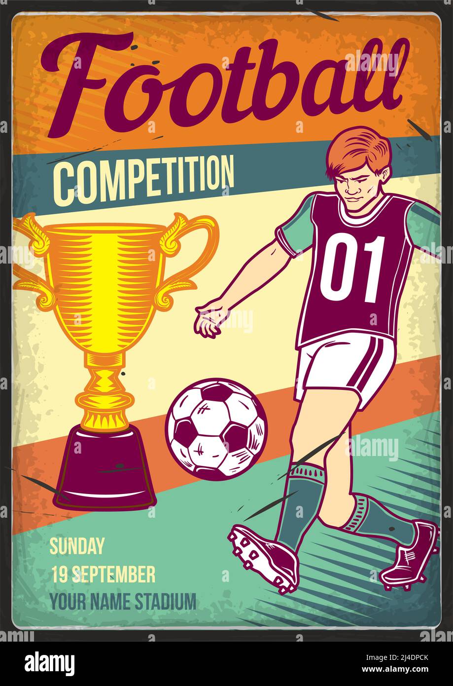 Advertising poster design with illustration of a football player with a ...