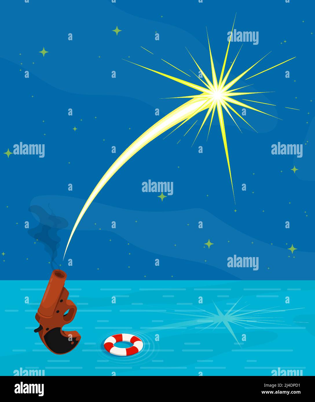 Gun for signaling in emergency. Launching signal rocket from pistol to ...