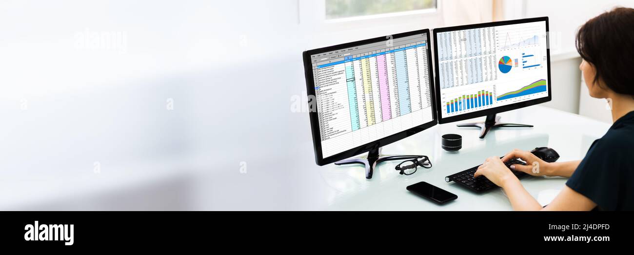 Electronic Spreadsheet On Analyst Auditor Computer Screen Stock Photo ...