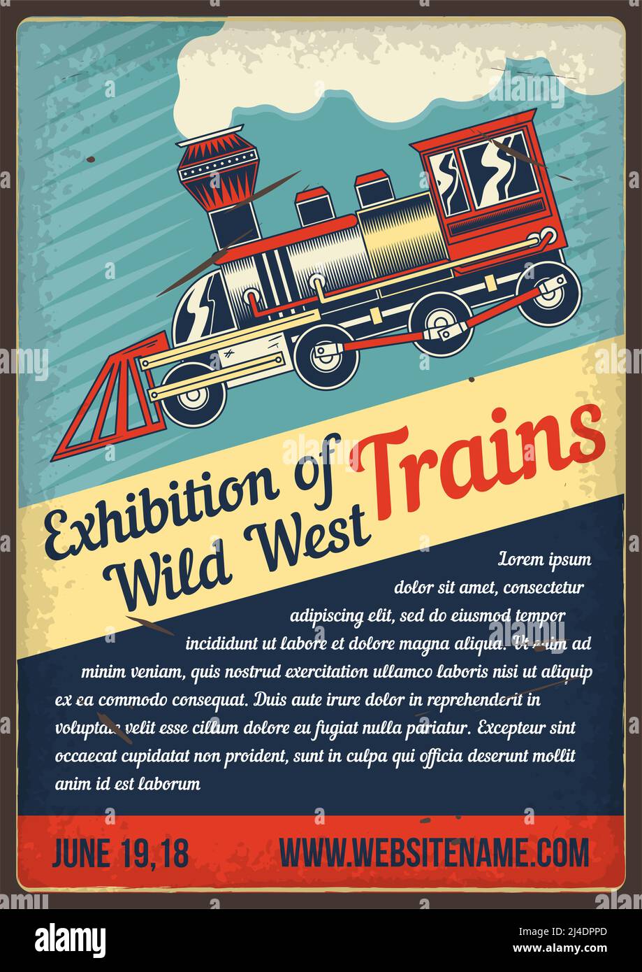 Advertising poster design with illustration of train on dusty ...