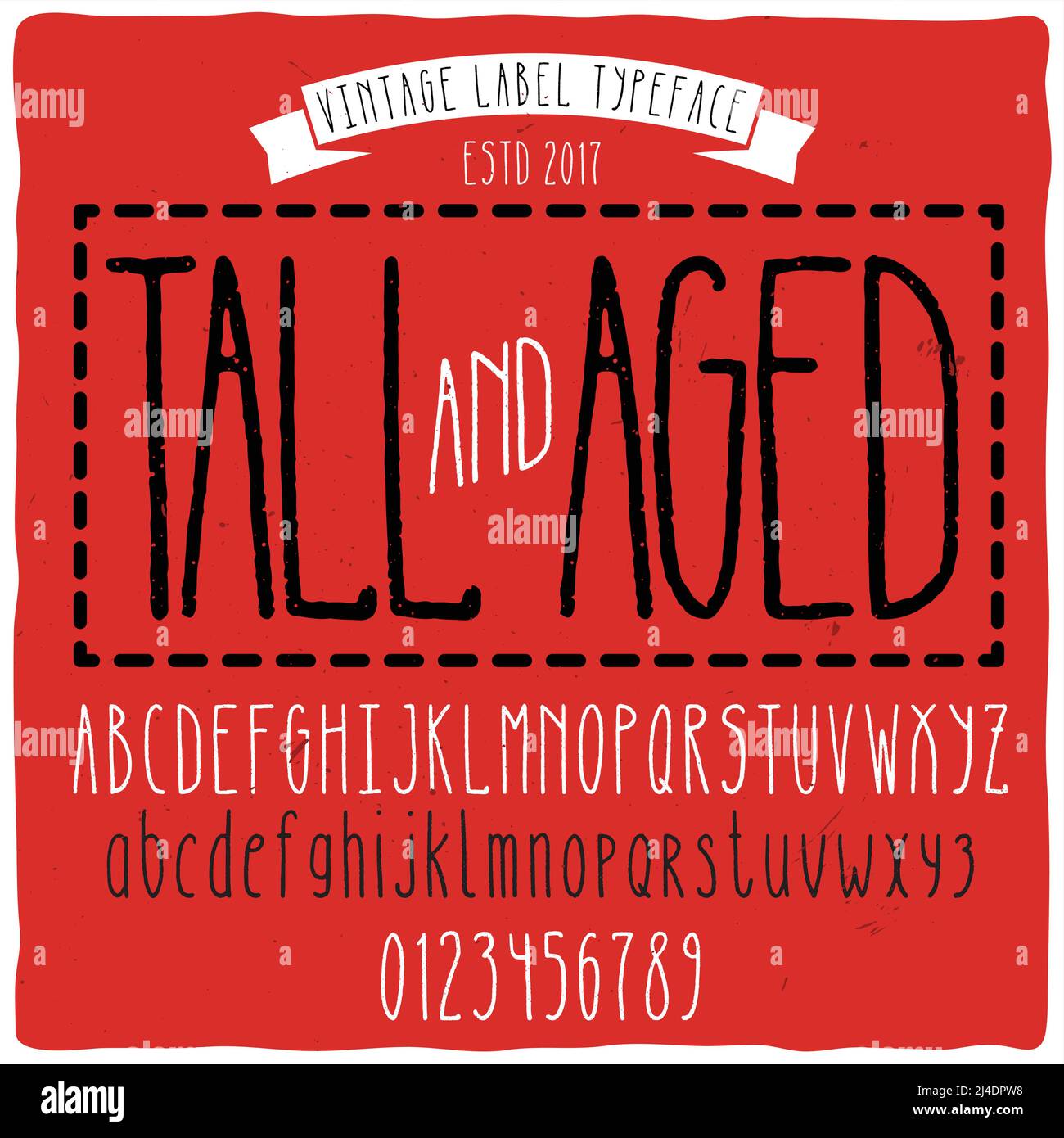 Vintage label typeface named "Tall" with aged effect. Good handcrafted ...
