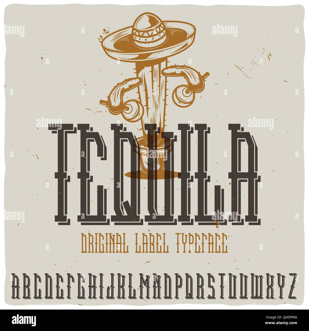 Vintage label typeface named "Tequila" with cactus on background. Good ...