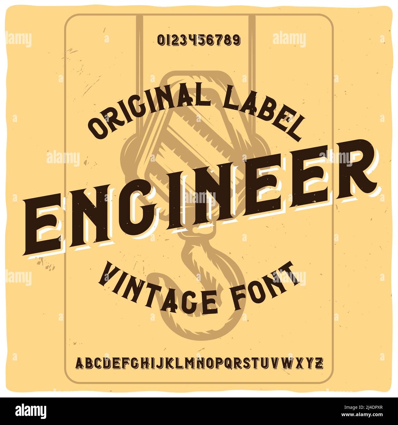 Vintage label typeface named "Engineer" with illustration of crane on ...