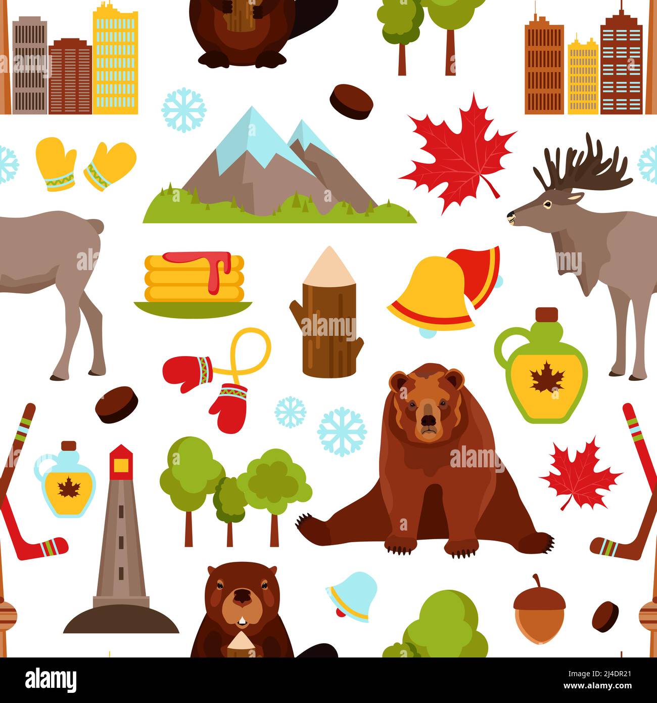 Canada colored seamless pattern with hockey maple syrup beaver vector ...