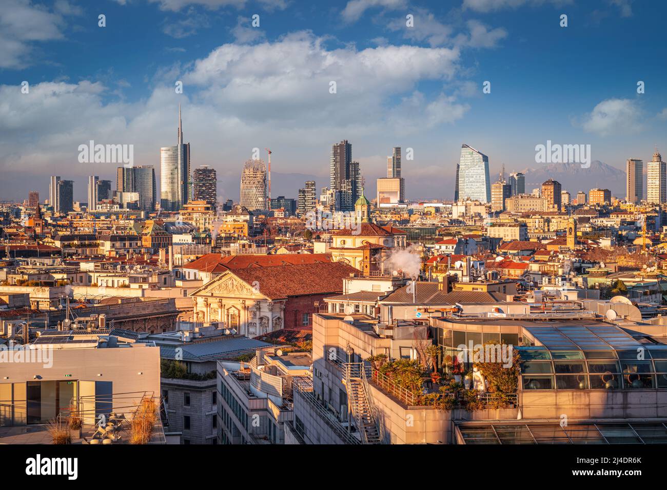 Milan, Italy city skyline with new and old architecture at dusk Stock ...