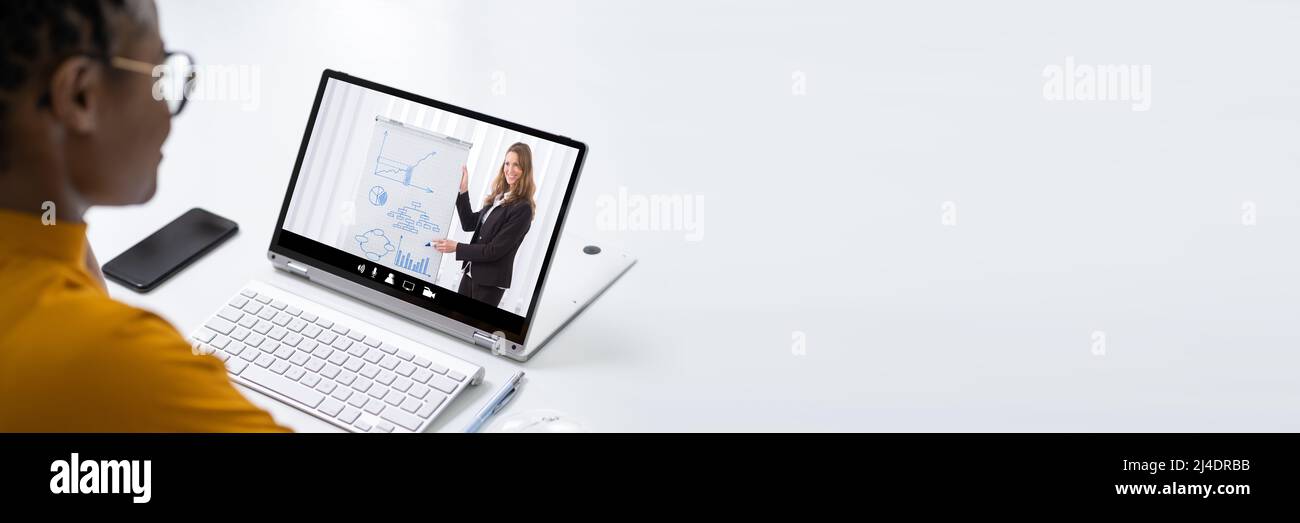 Online Virtual Video Conference Training On Laptop Computer Stock Photo ...